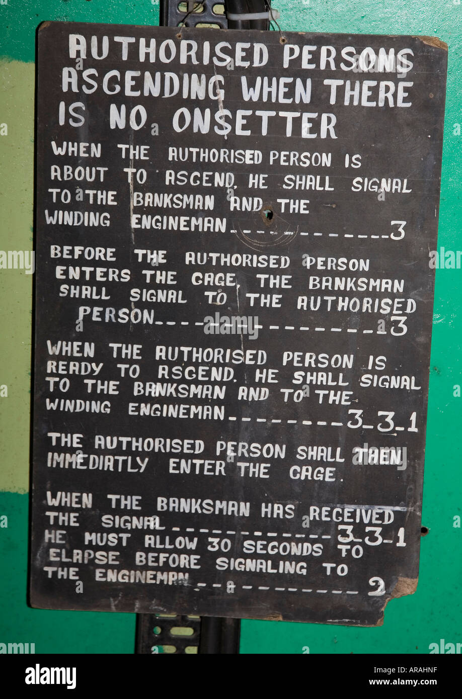 Instructions for miners using the lift cage Bersham colliery Rhostyllen ...