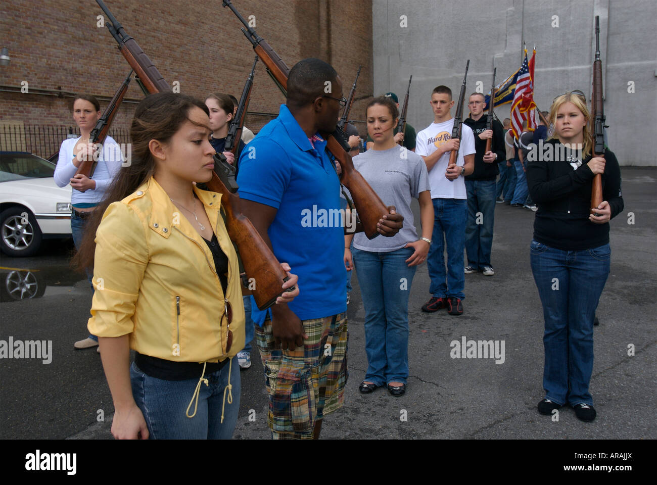 ROTC drill team practicing for Mardi Gras parade Stock Photo - Alamy