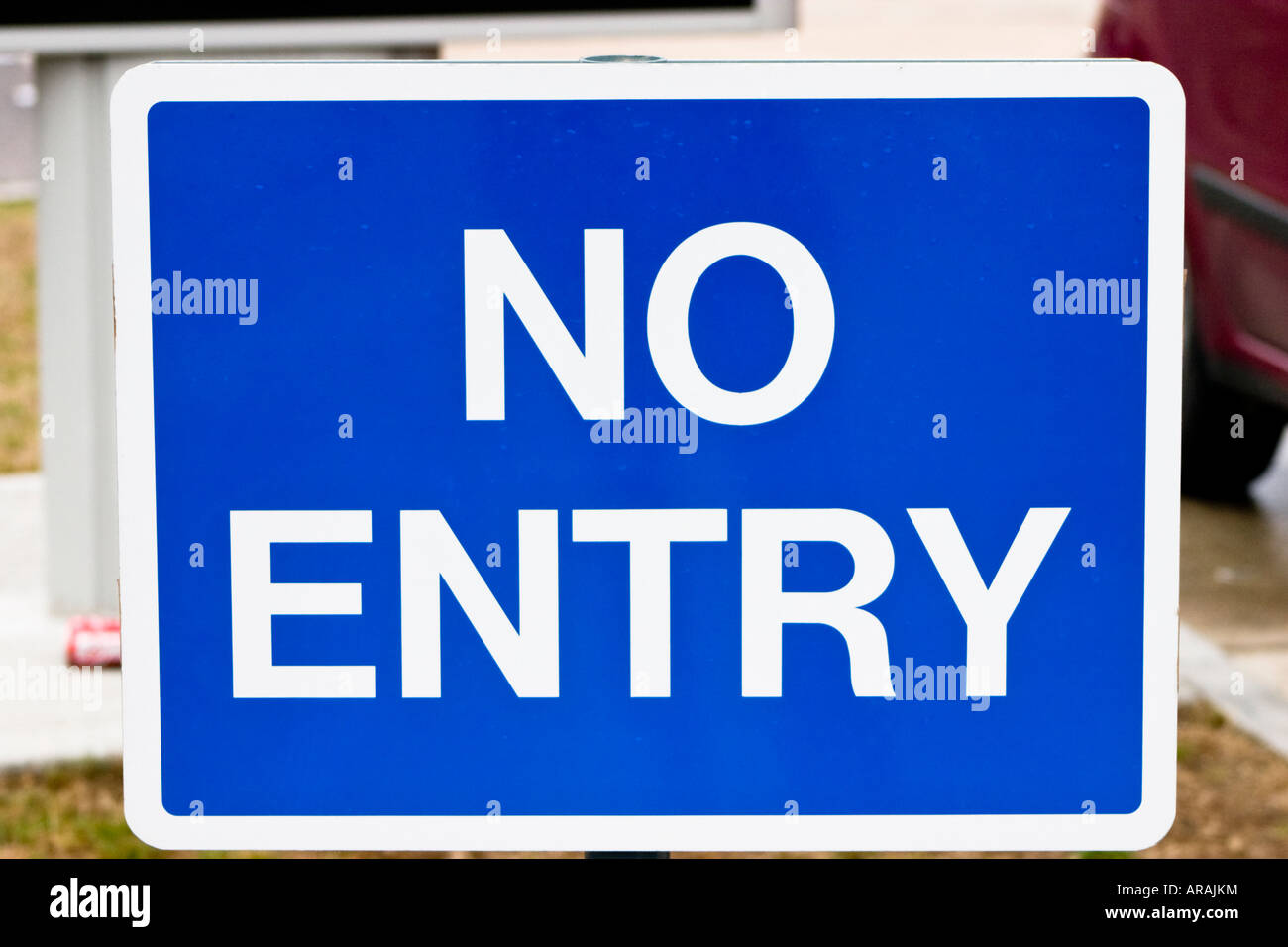 Square blue no entry road sign Stock Photo - Alamy