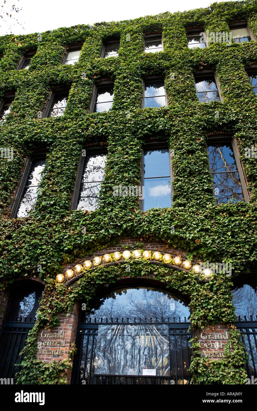 vine covered Grand Central Arcade building in historic district of ...