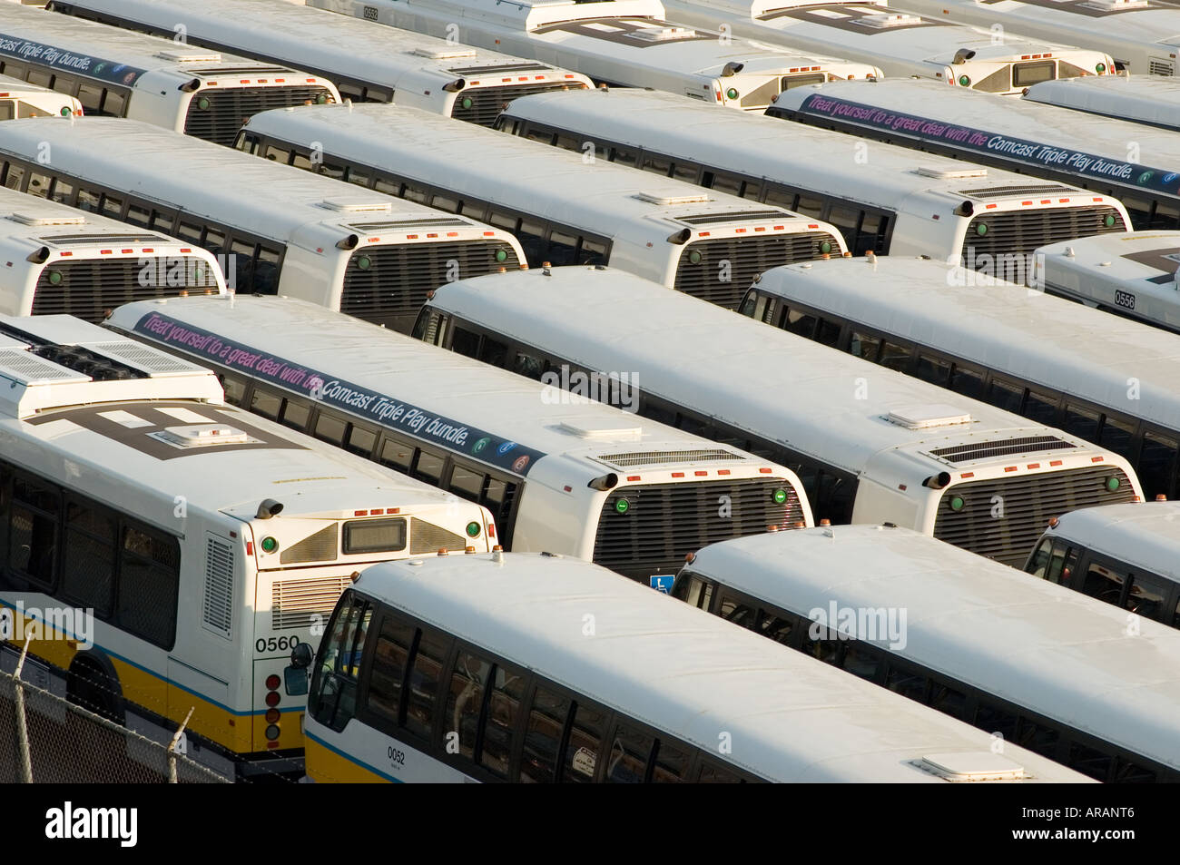 MBTA public transport buses parked in the South End of Boston Stock ...