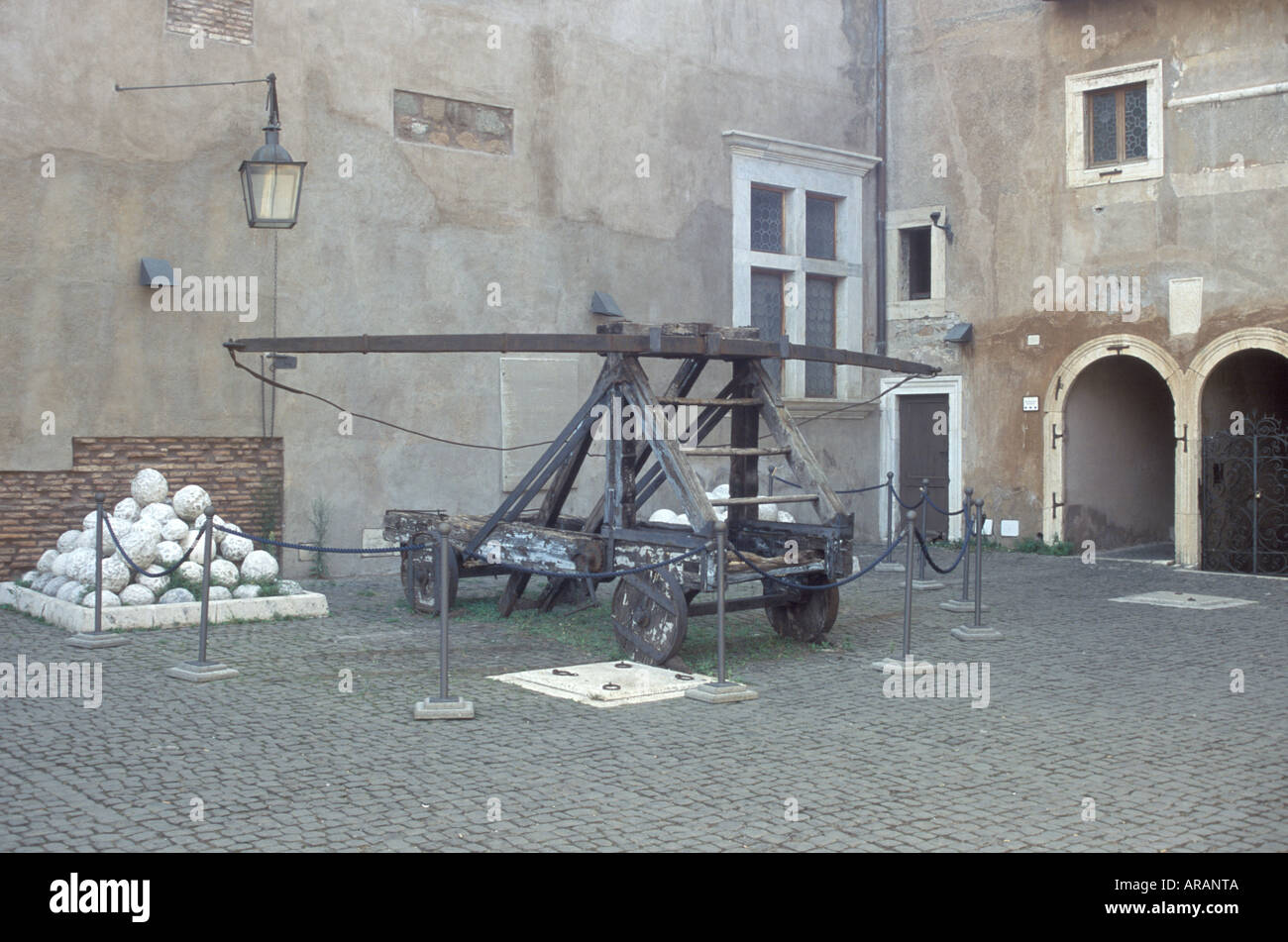 A old catapult in the Caster Sant Angelo in Rome Italy Stock Photo - Alamy