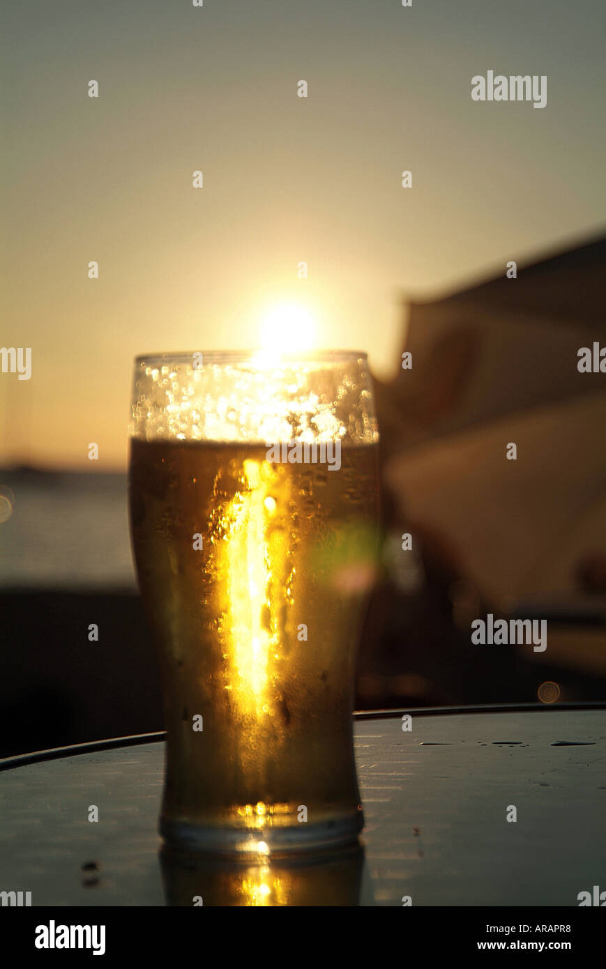 cold, beer, refreshing, refreshment, sunset, on, beach, cool, golden ...