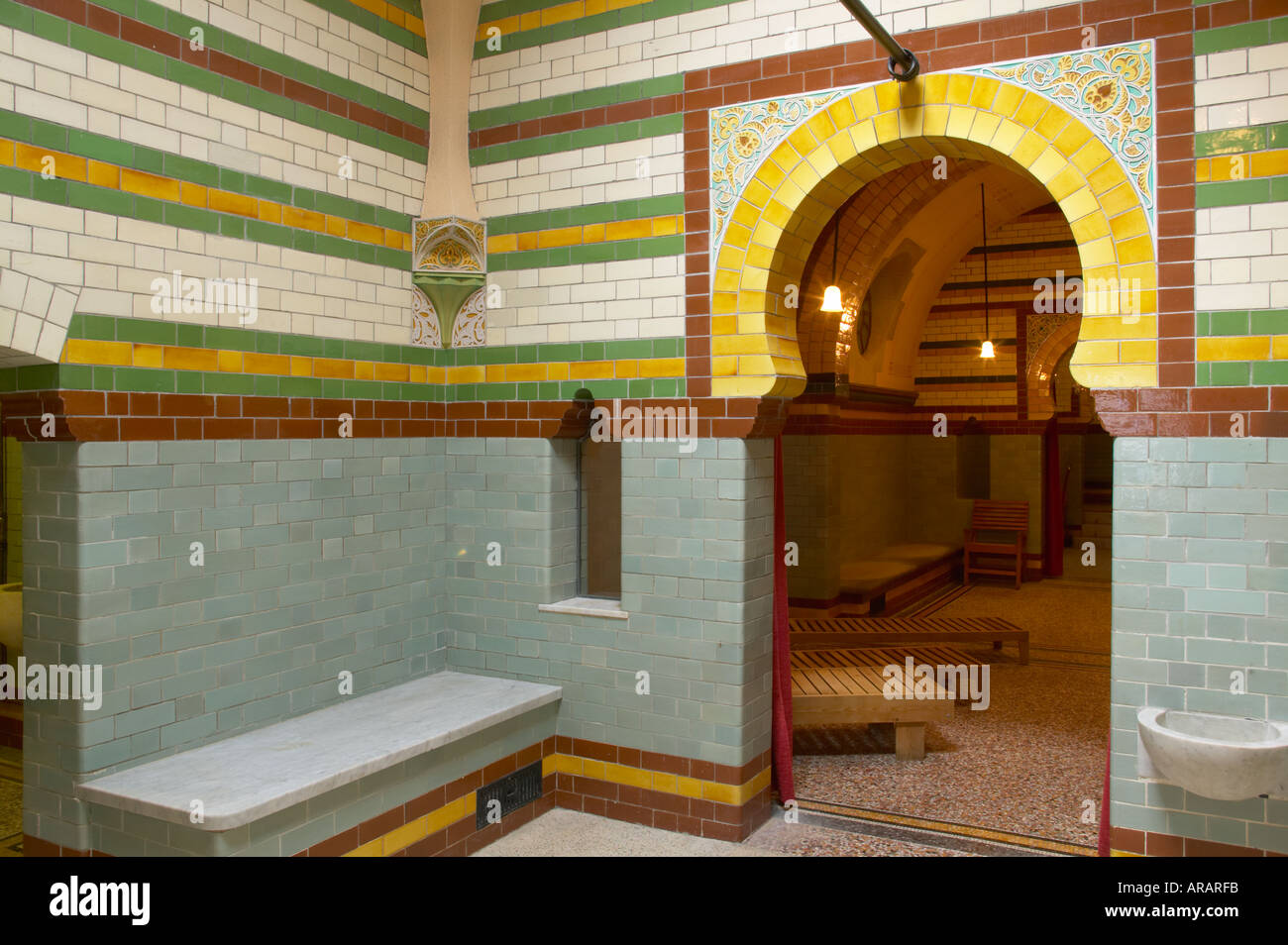 Interior of the Turkish Spa Baths in Harrogate Yorkshire showing the ...