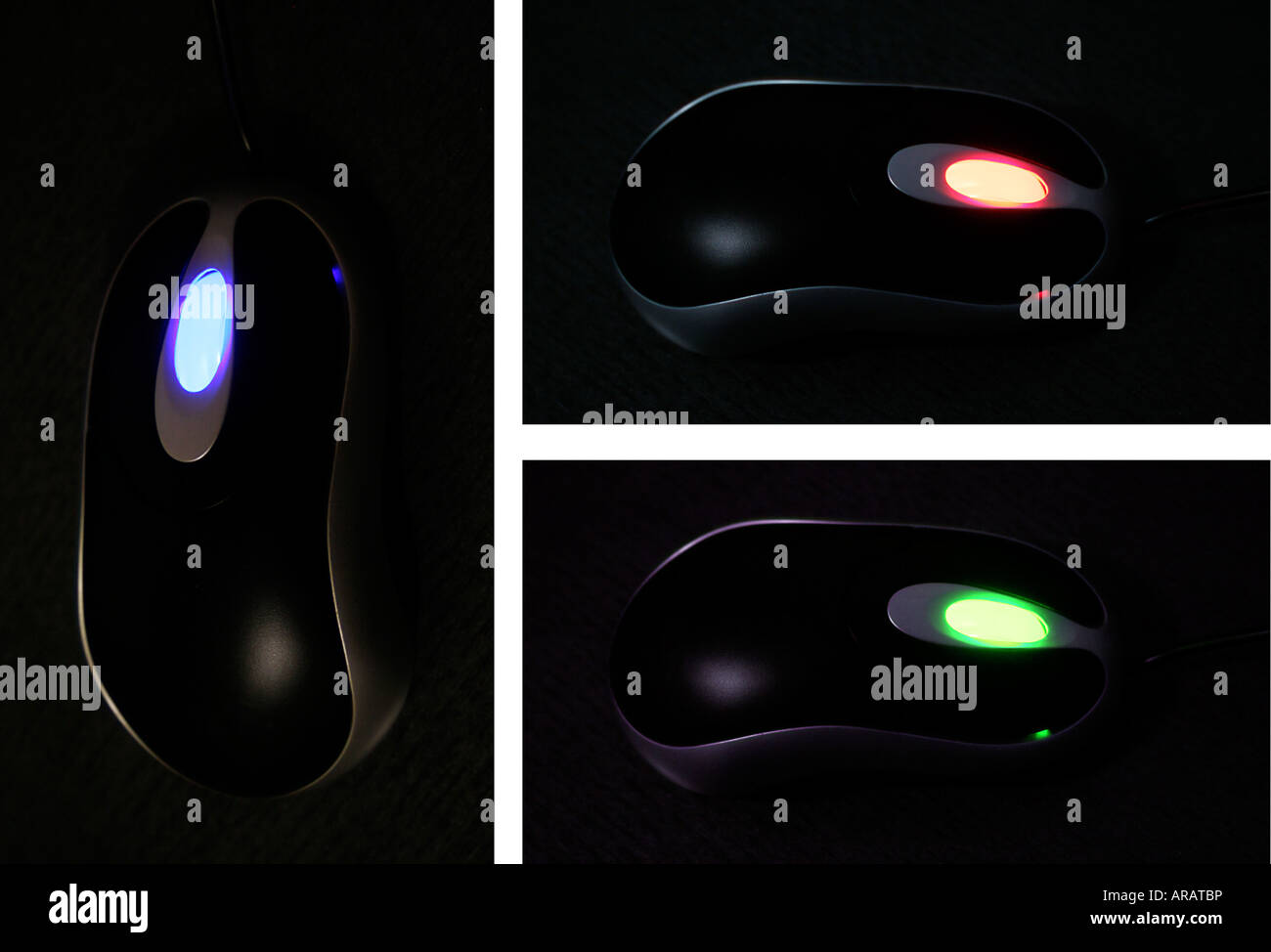 Three mouses macro from the top over black Stock Photo - Alamy