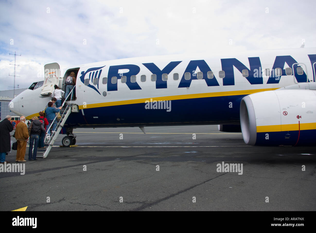 passengers boarding RyanAir flight, Biarritz airport, France Stock ...