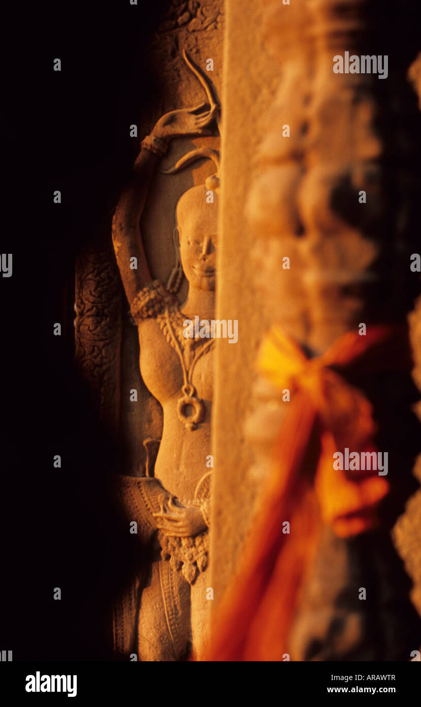 Apsara carving (heavenly nymph), Angkor Wat, Siem Reap, Cambodia Stock ...