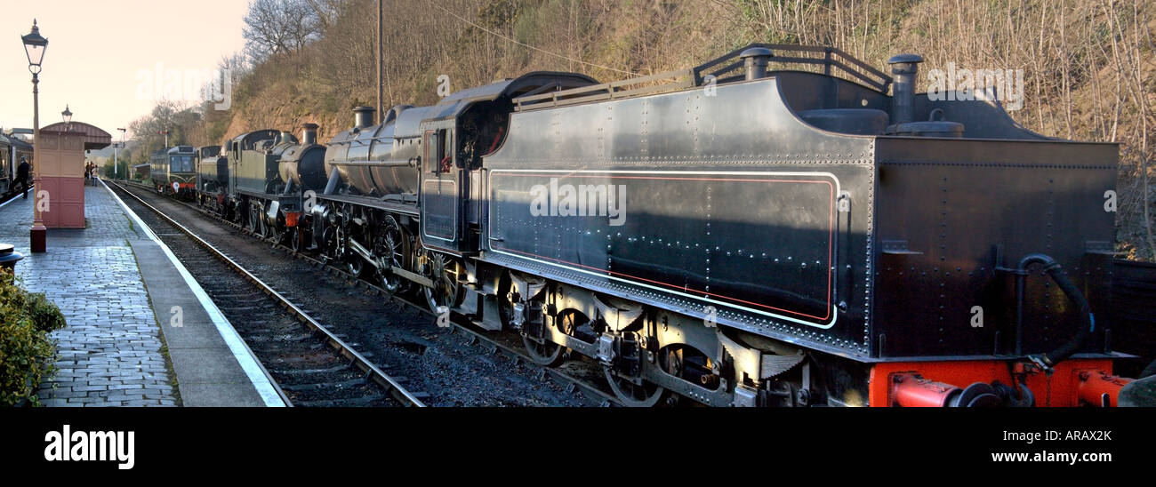 A row of steam and diesel locomotives at bewdley station on the severn ...
