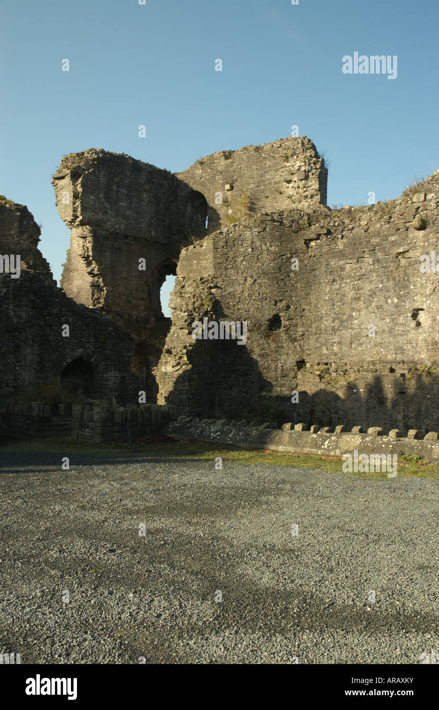 Courtyard and square tower of ruined castle Stock Photo - Alamy