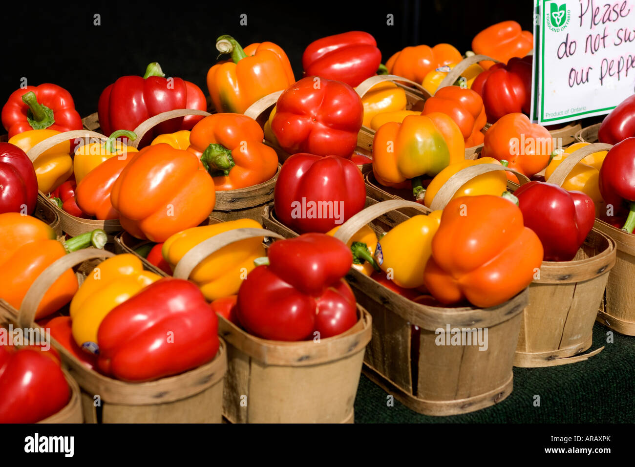 Market fresh bell peppers in basket Stock Photo - Alamy