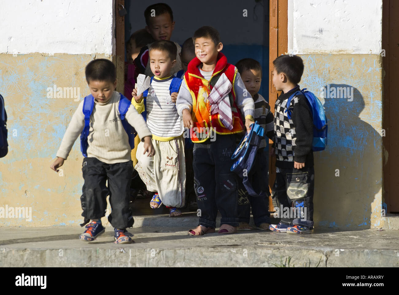 School boys rush from classroom, Hukeng, Yongding County, Fujian ...
