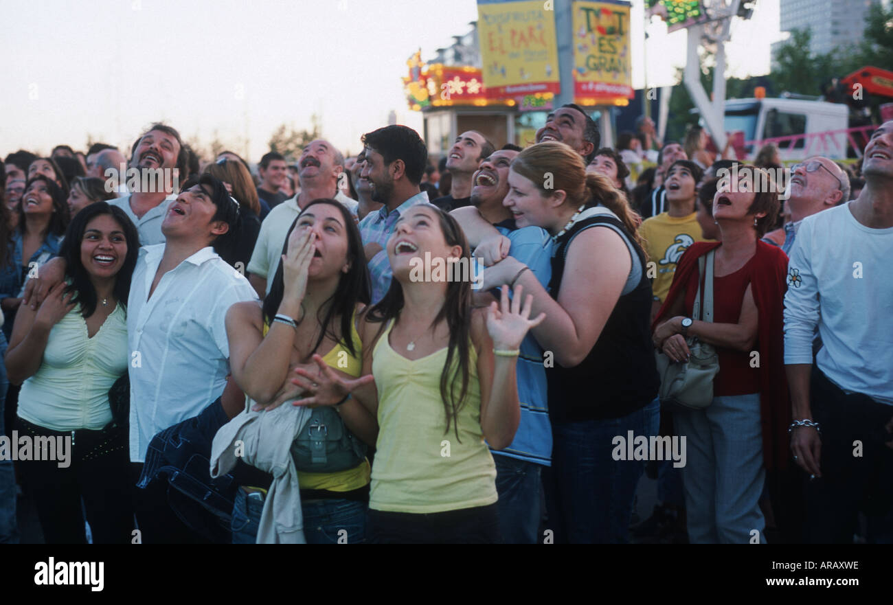 A delighted crowd watch a cage catapaulted into the air at the Mercé ...