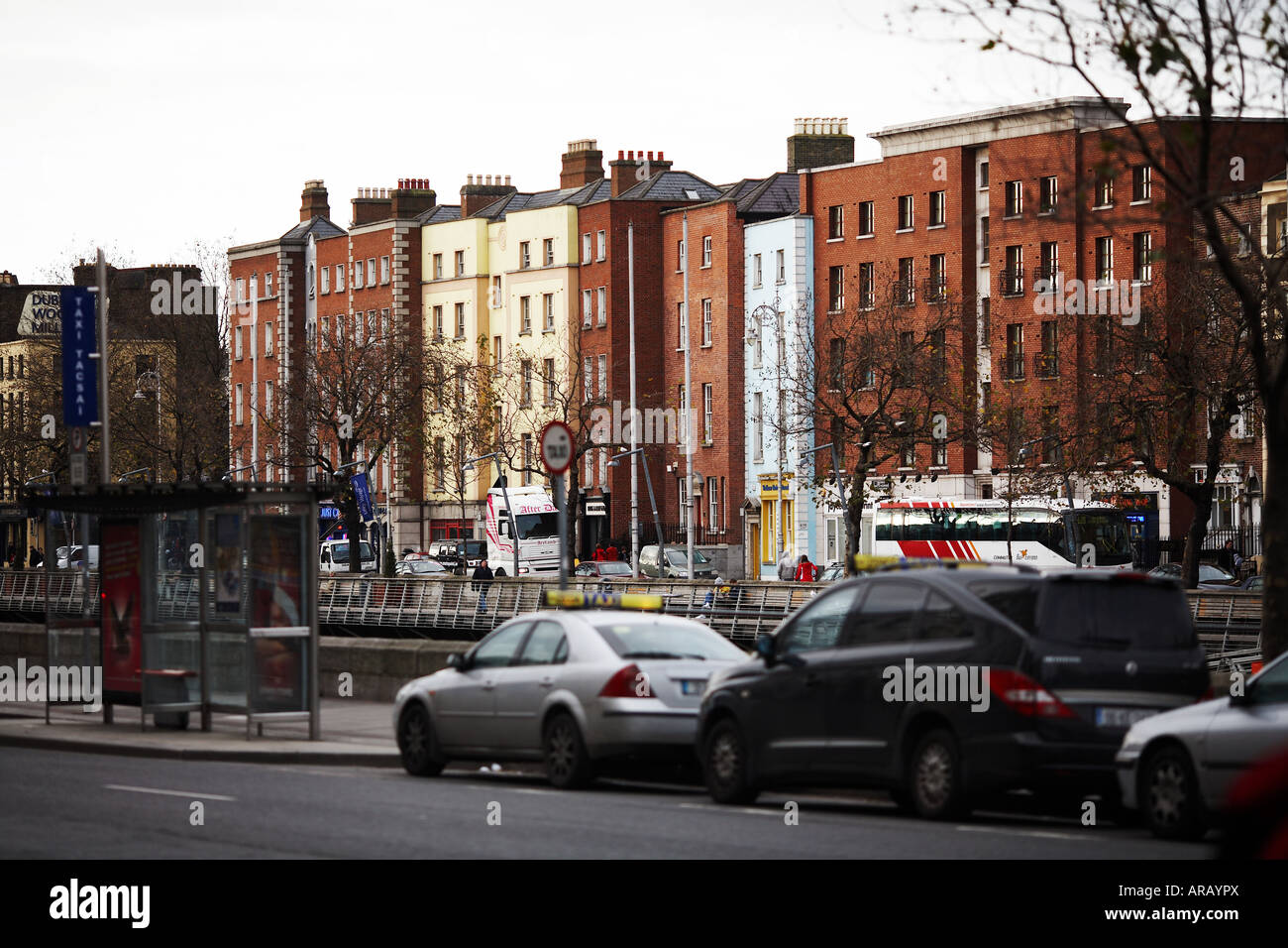 Multicolored Row of Apartment Buildings Downtown in The City of Dublin ...