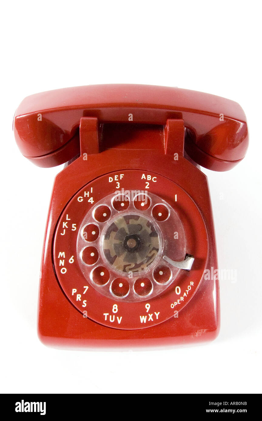 a red dial telephone shot from above on white background Stock Photo ...