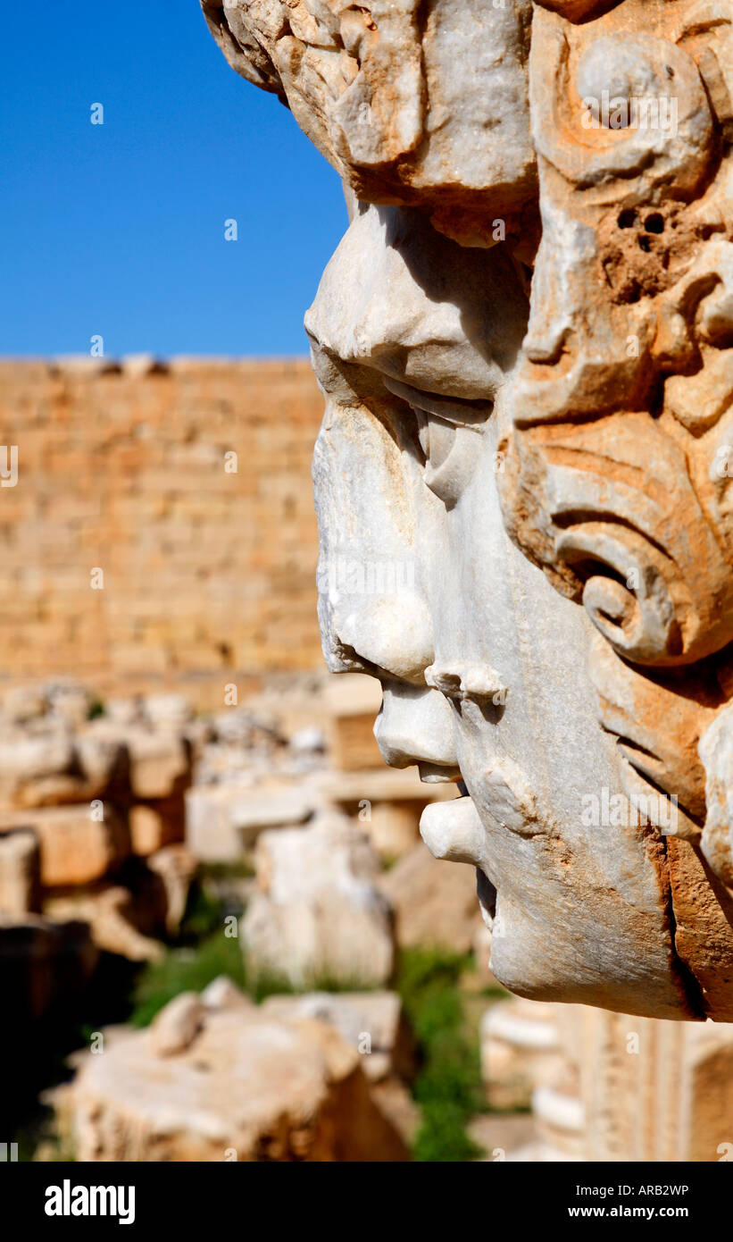 Sculpted Medusa head at the Forum of Severus Leptis Magna Libya Stock ...