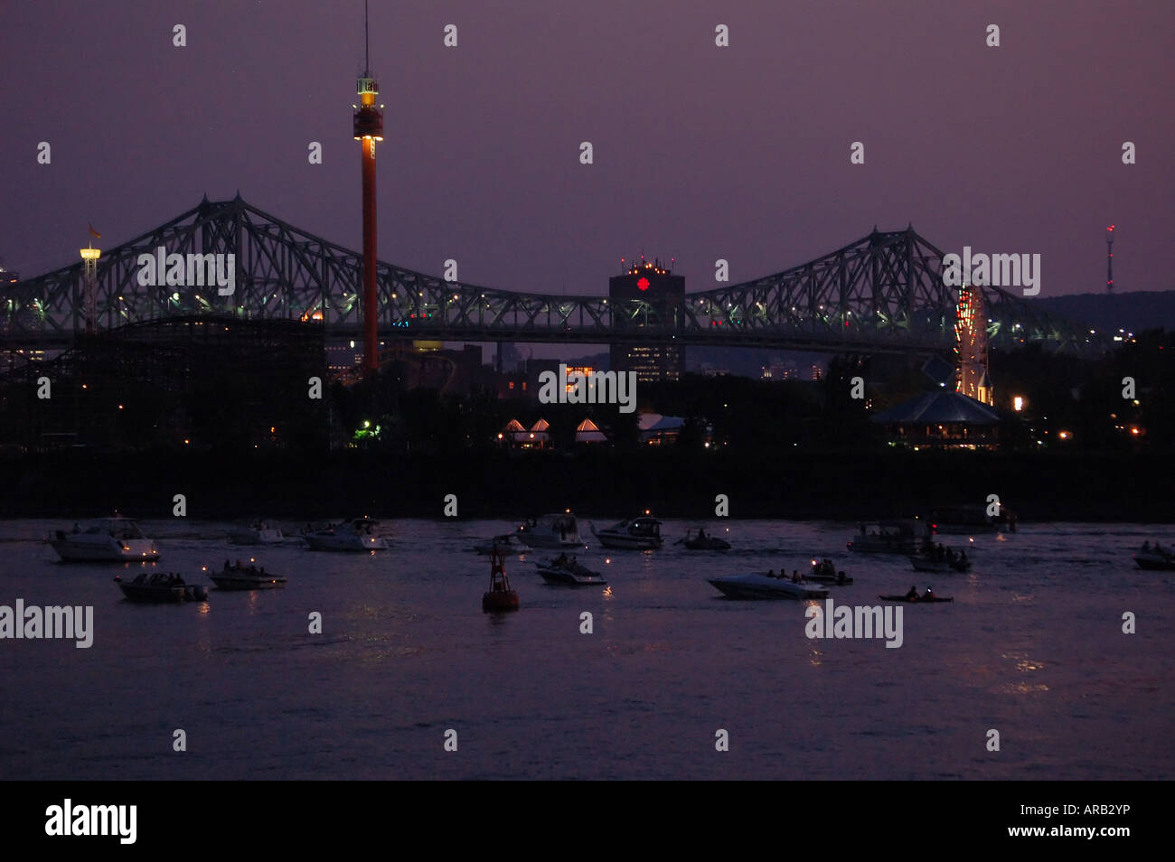 Montreal's La Ronde from the south shore of the St. Lawrence River ...