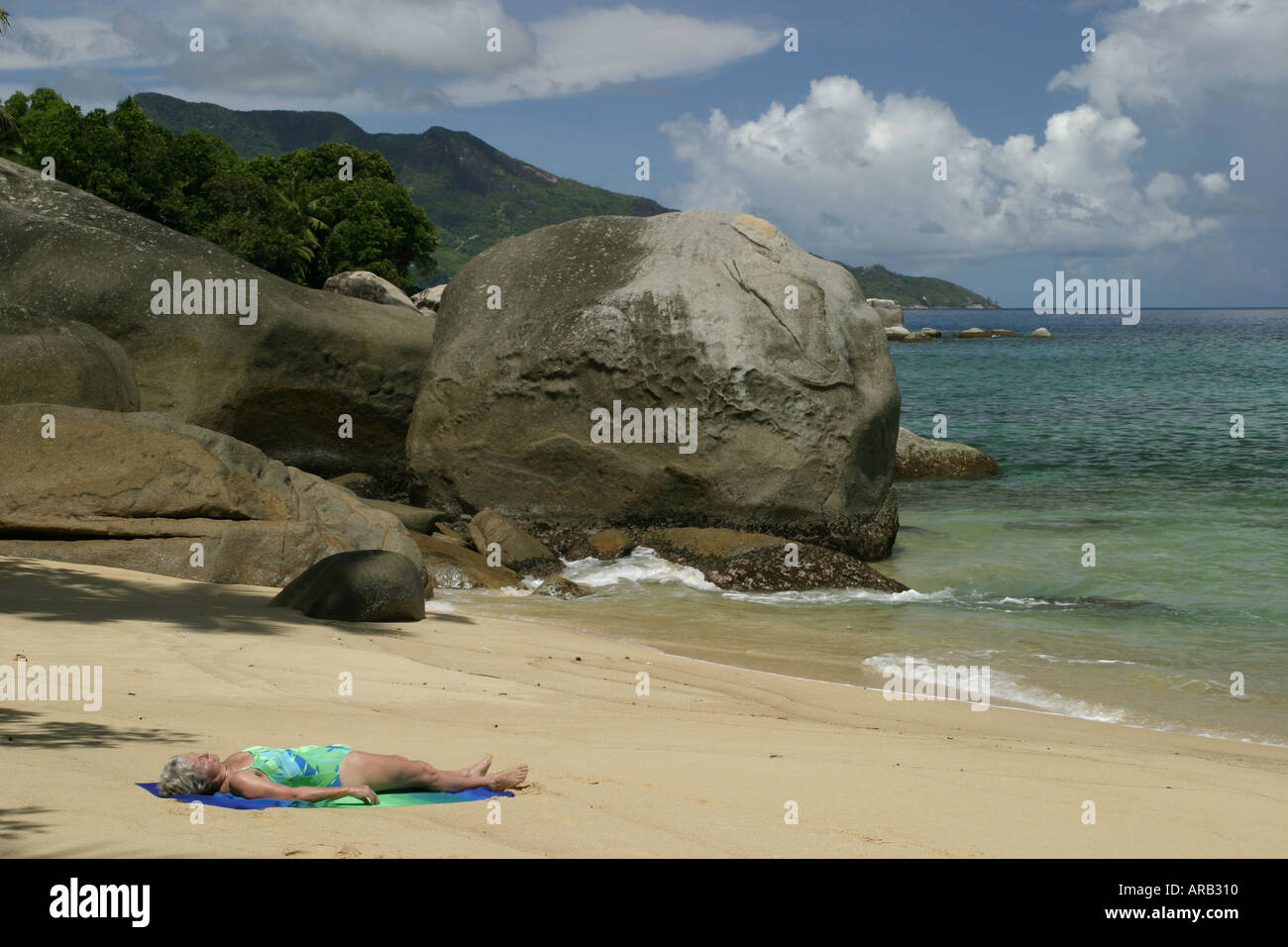 Seychelles Mahe Sunset Beach Stock Photo - Alamy