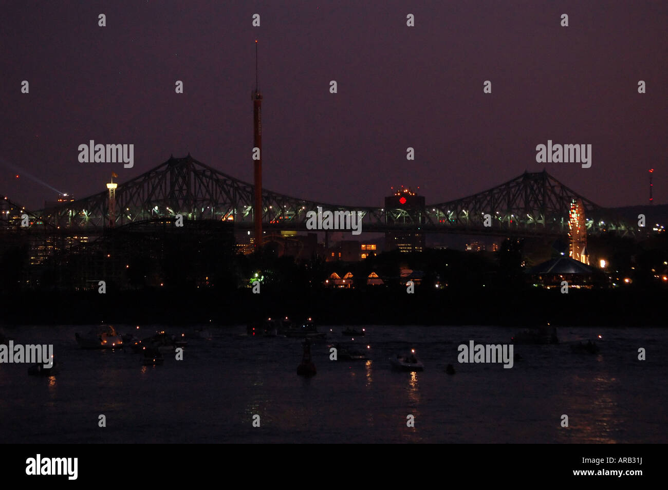 Montreal's La Ronde from the south shore of the St. Lawrence River ...