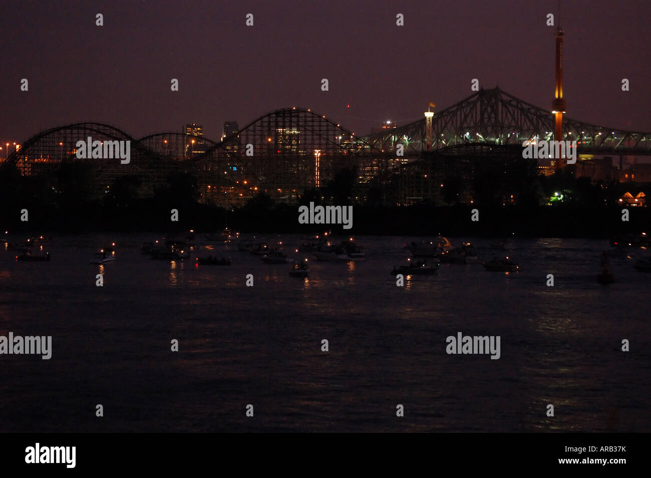 Montreal's La Ronde from the south shore of the St. Lawrence River ...