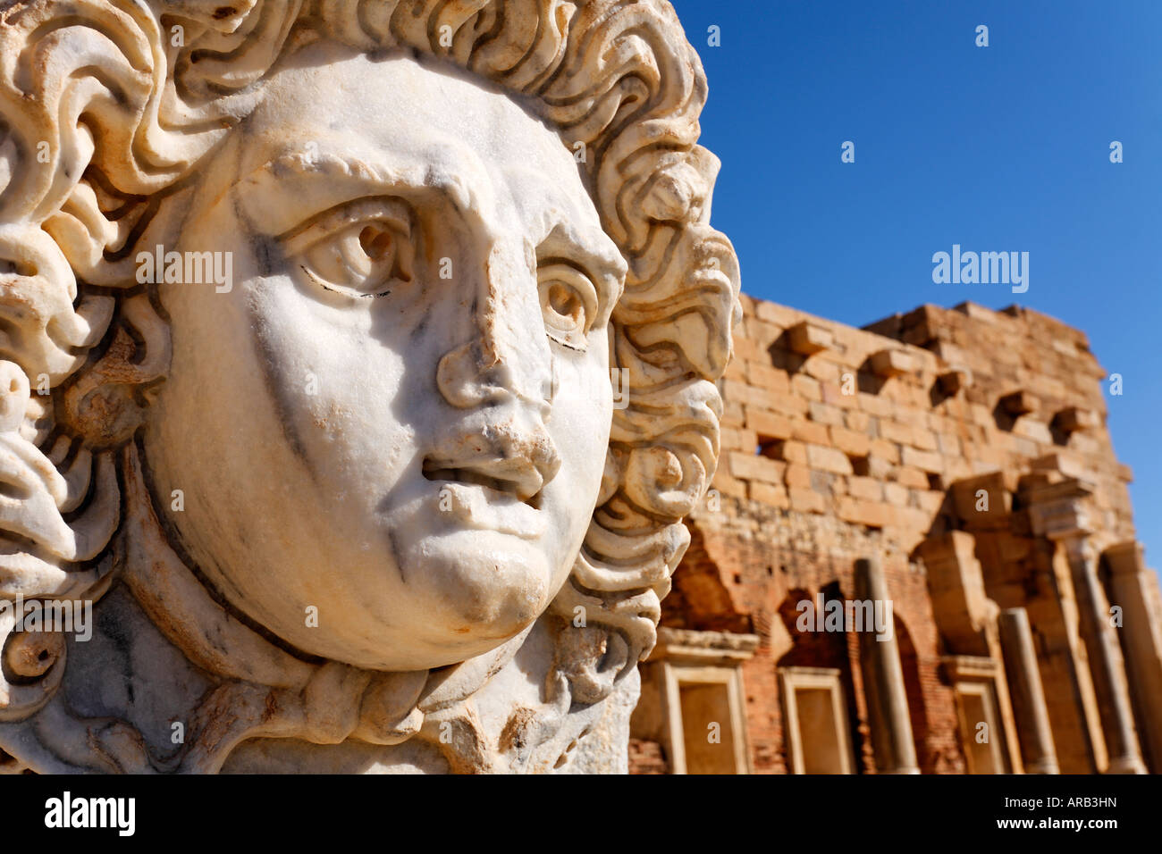 Sculpted Medusa head at the Forum of Severus Leptis Magna Libya Stock ...