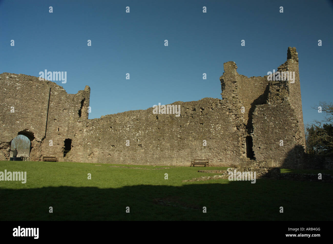 Castle gatehouse, wall, courtyard and round tower Stock Photo - Alamy
