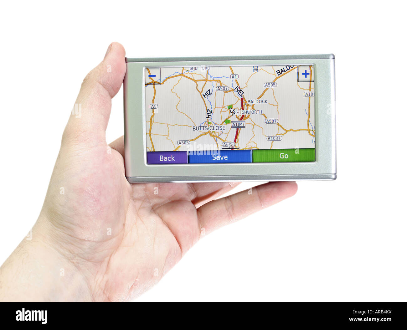 GPS vehicle navigation system in the hand of a man Stock Photo - Alamy