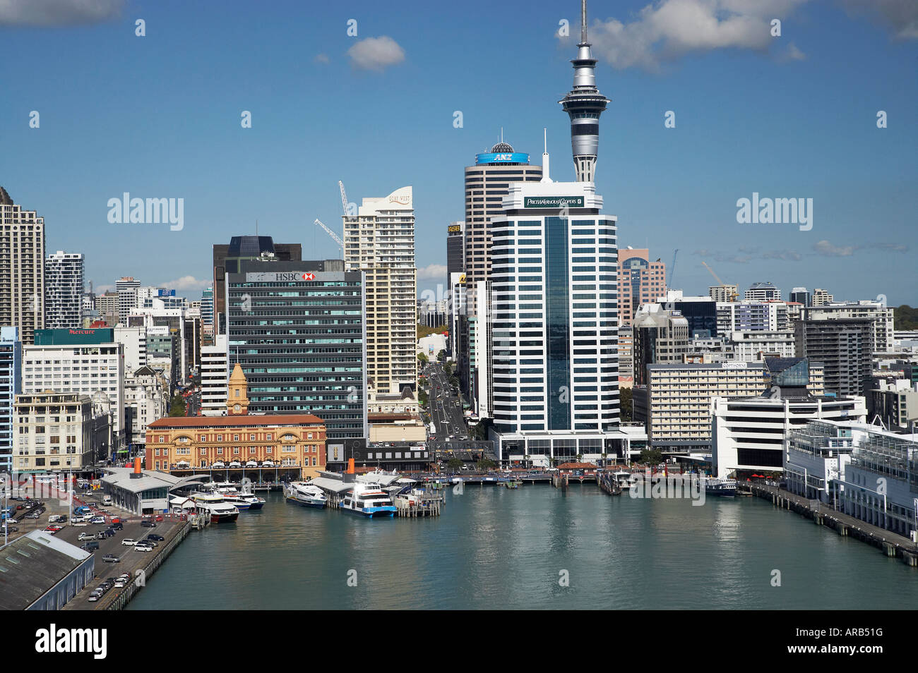 Auckland Waterfront Ferry Terminal CBD and Sky Tower North Island New ...