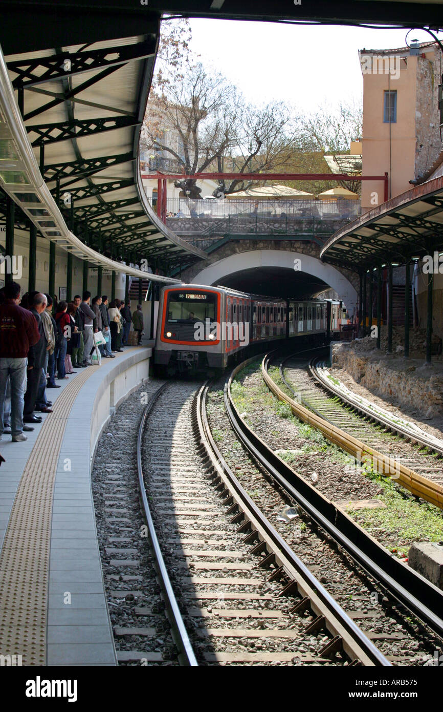 Metro wagons railway underground Athens station rails Greece mobility ...