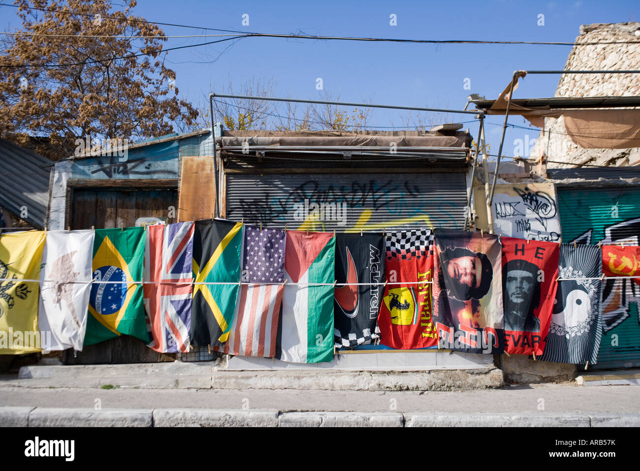 flags an a rope Stock Photo - Alamy