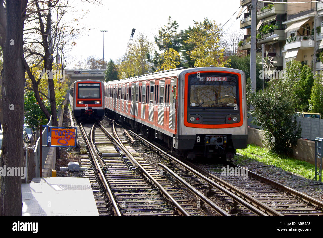 Metro wagons red railway underground Athens Plaka station rails two ...
