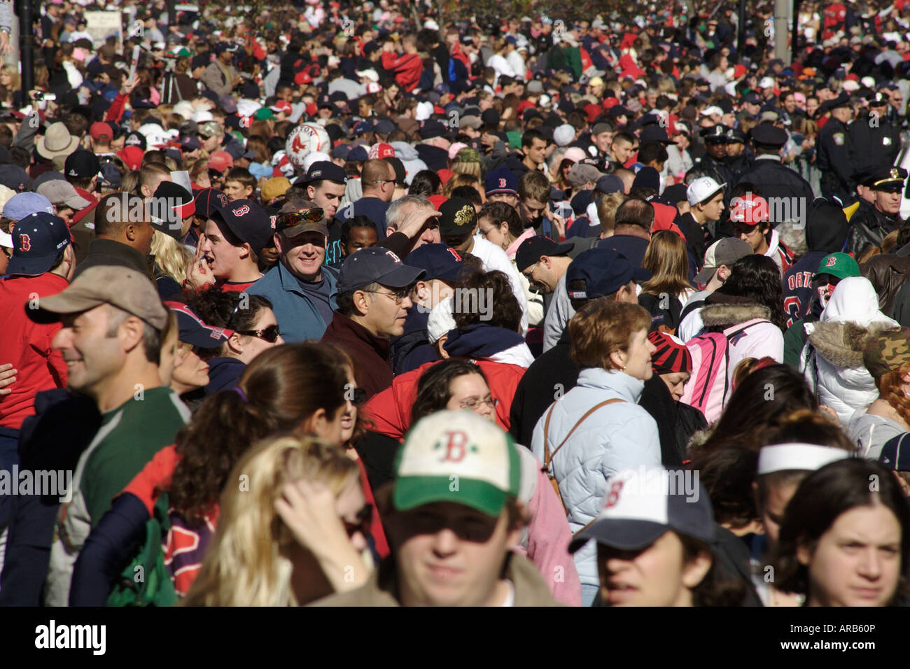 Crowd of people celebrating Boston Red Sox victory in 2007 world series ...