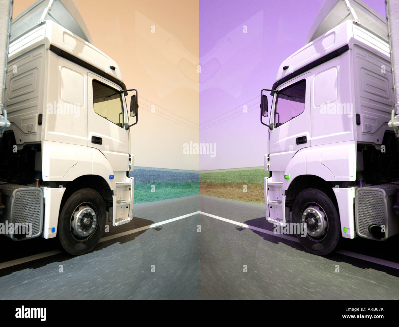Two white trucks on the road Stock Photo - Alamy