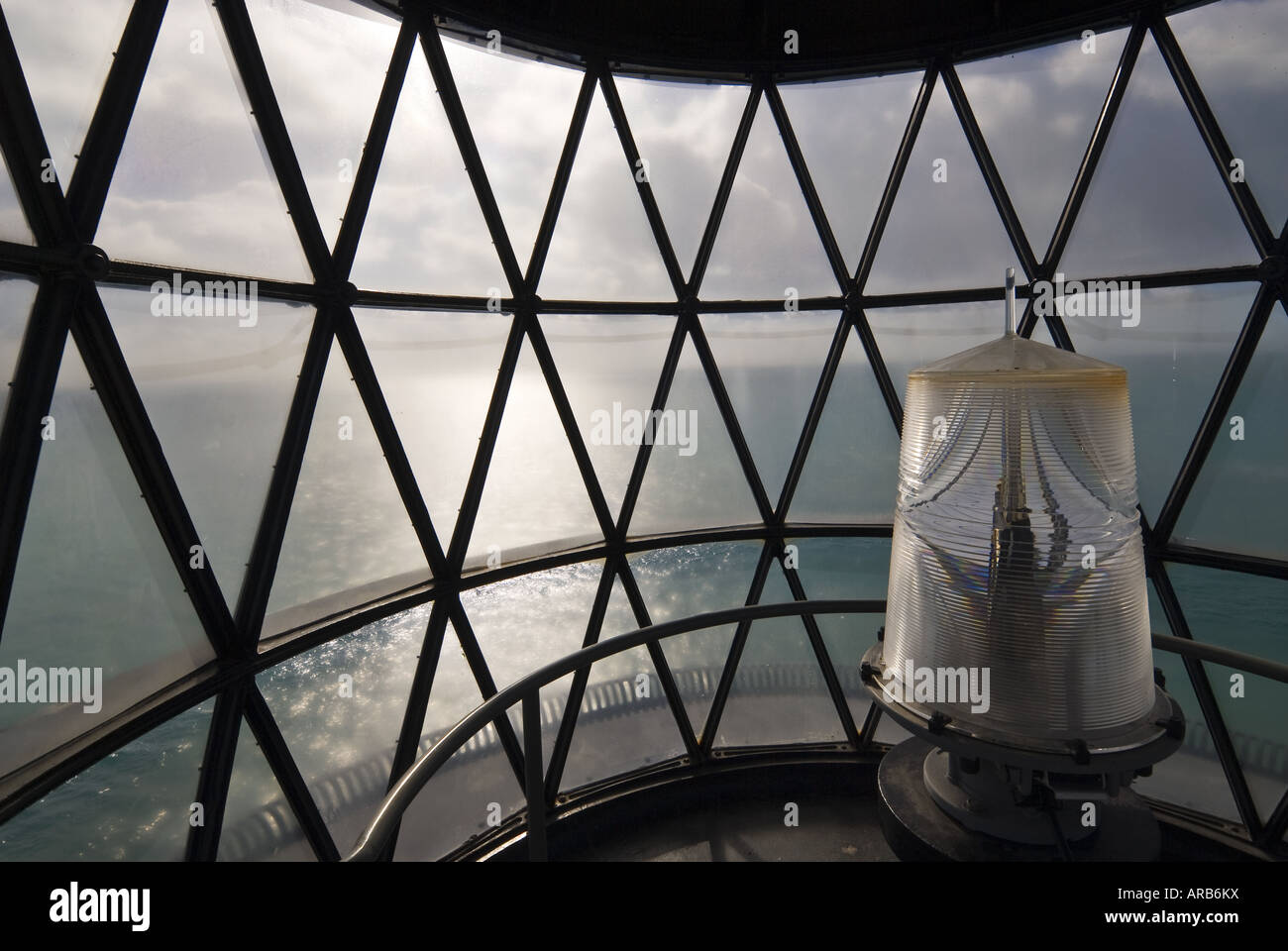 View through lighthouse windows overlooking Atlantic Ocean, Bill Baggs ...