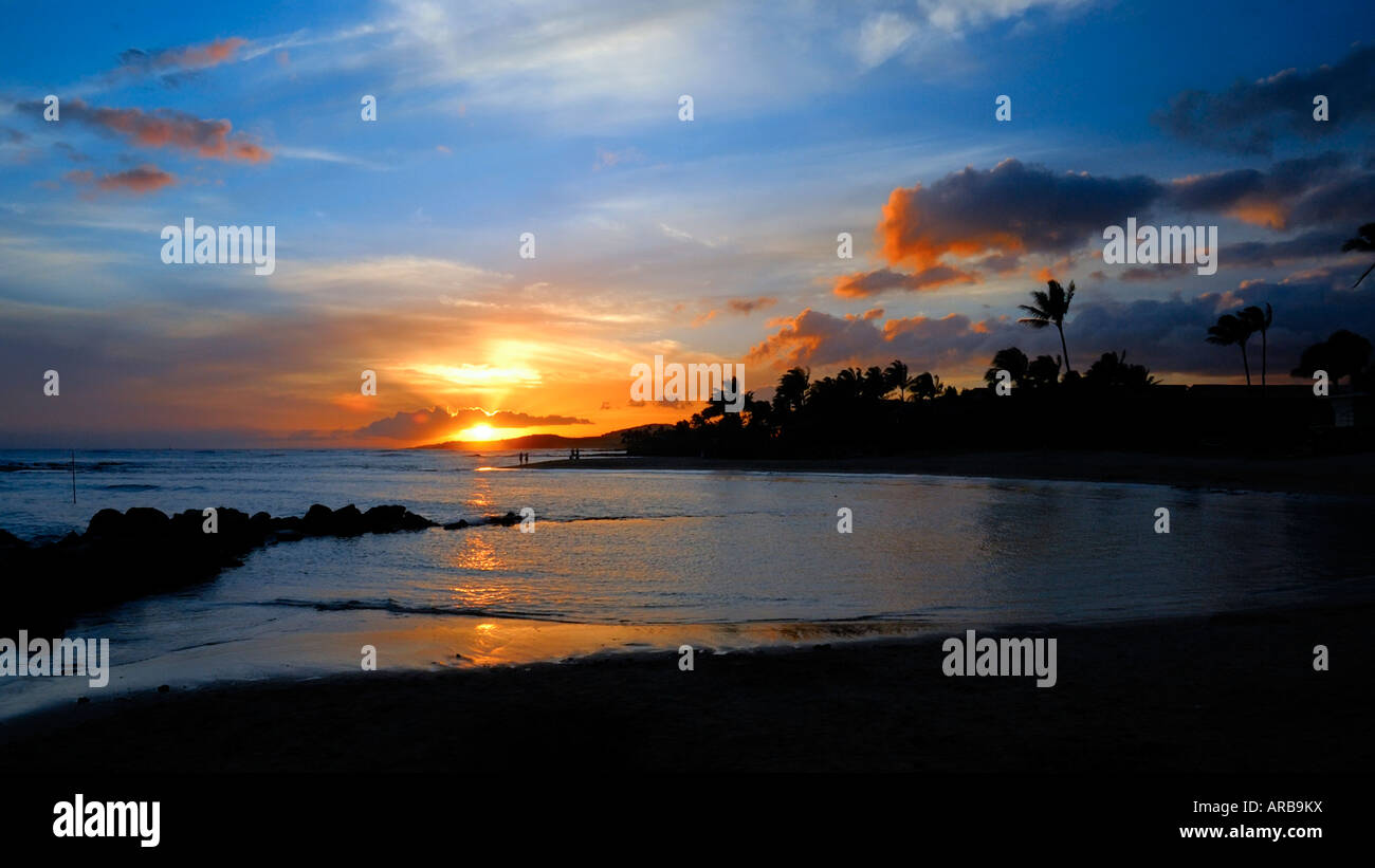 Sunset in the Poipu Beach Park in Poipu Kauai Hawaii USA Stock Photo ...