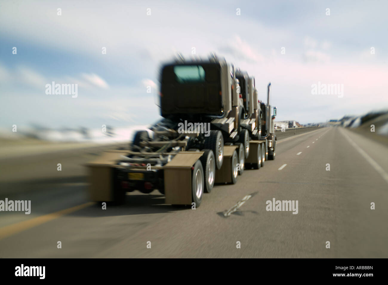 Piggyback trucks, Highway 80, United States Stock Photo - Alamy