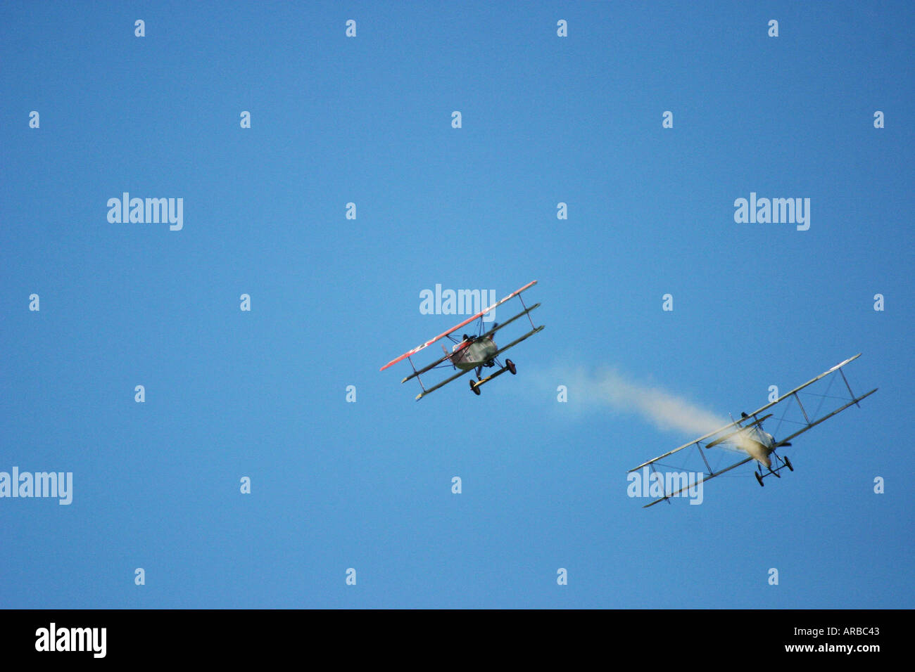 British Avro 504k WWI bomber and German Fokker Dr 1 Triplane Stock ...