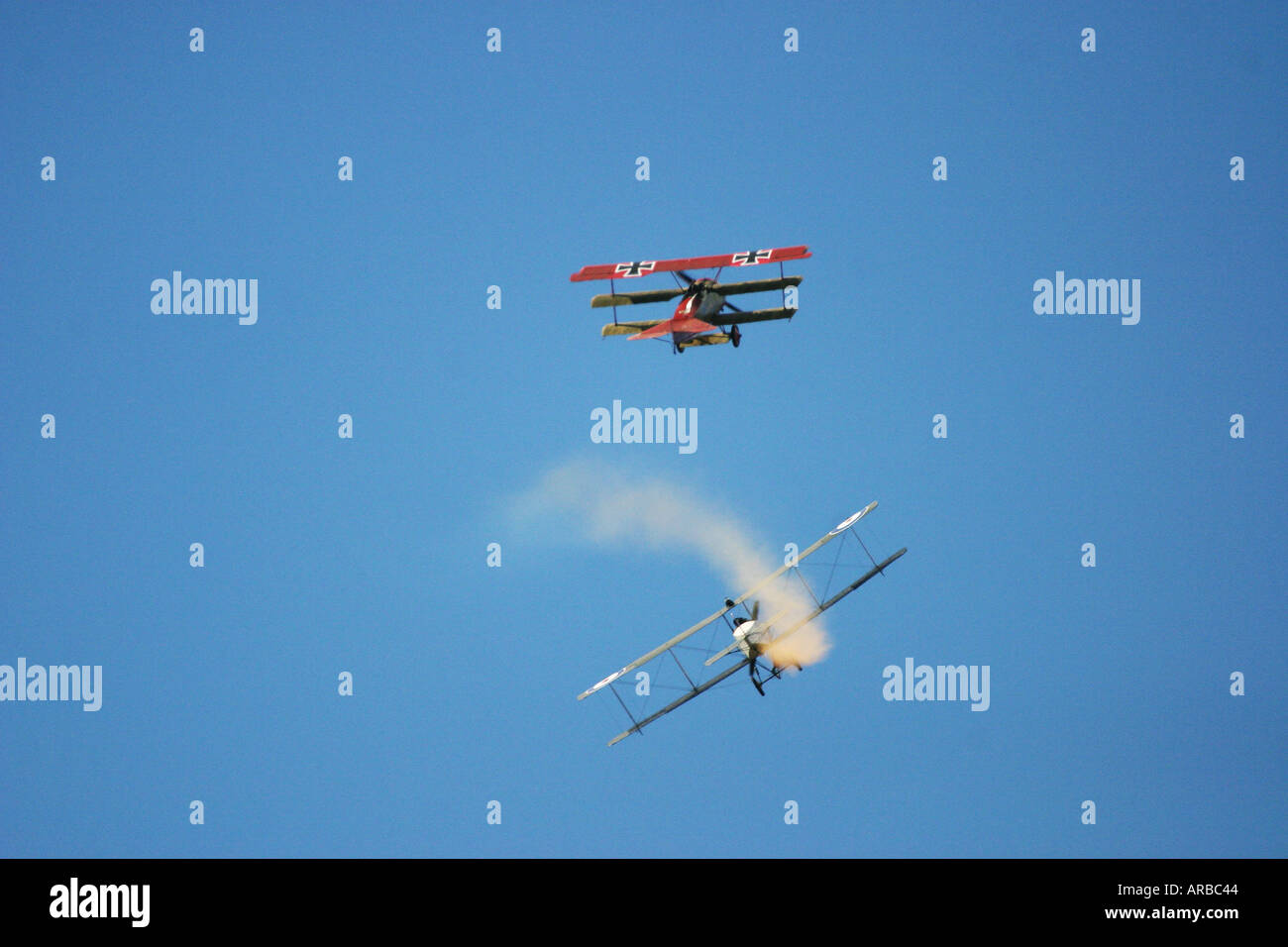 British Avro 504k WWI bomber and German Fokker Dr 1 Triplane Stock ...