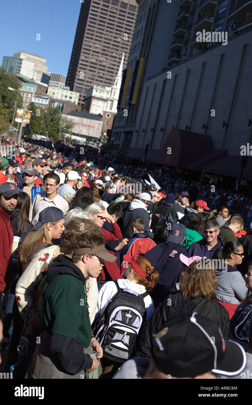 Crowd of people celebrating Boston Red Sox victory in 2007 world series ...