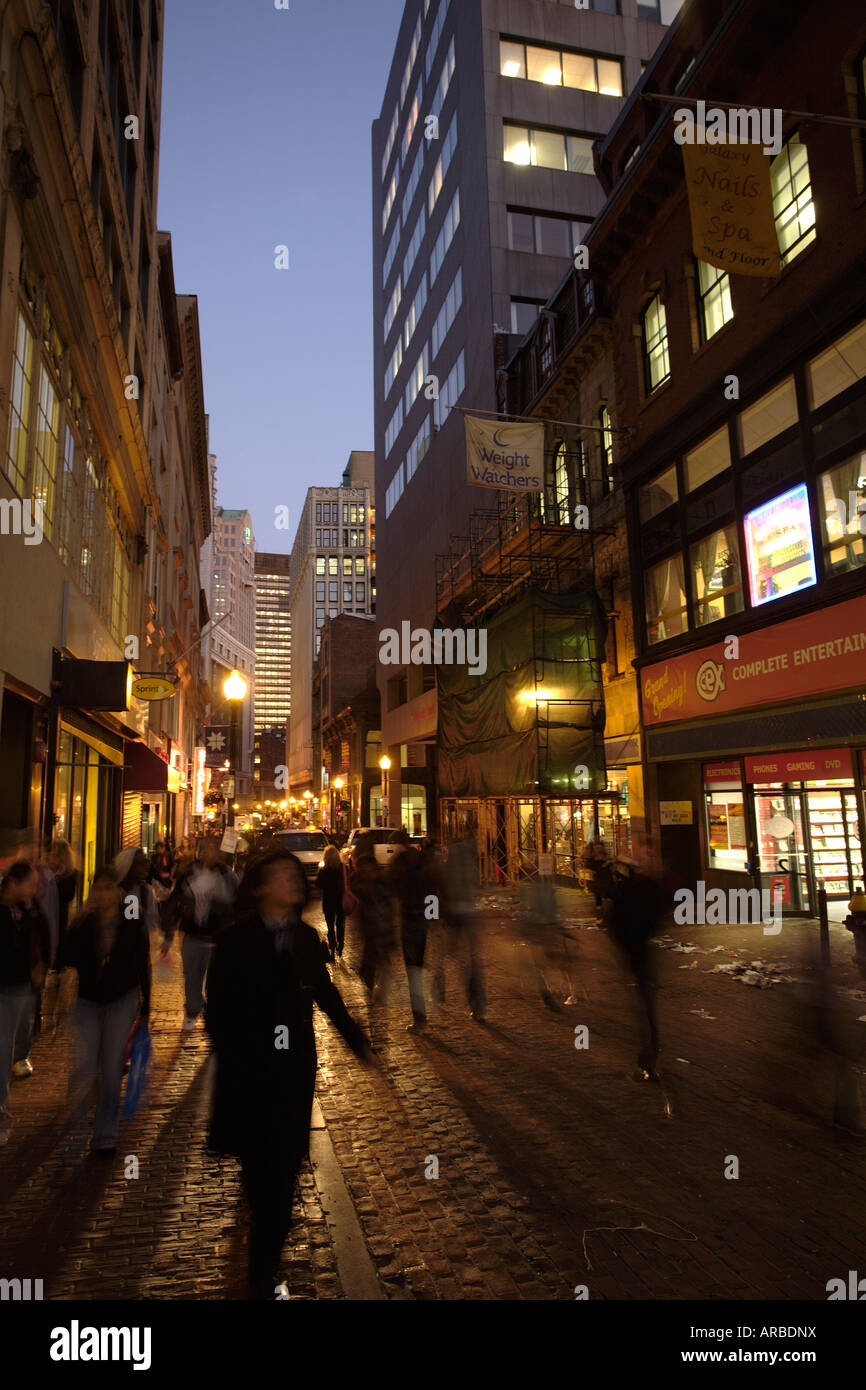 Downtown side street after dark. Boston, Massachusetts, New England ...