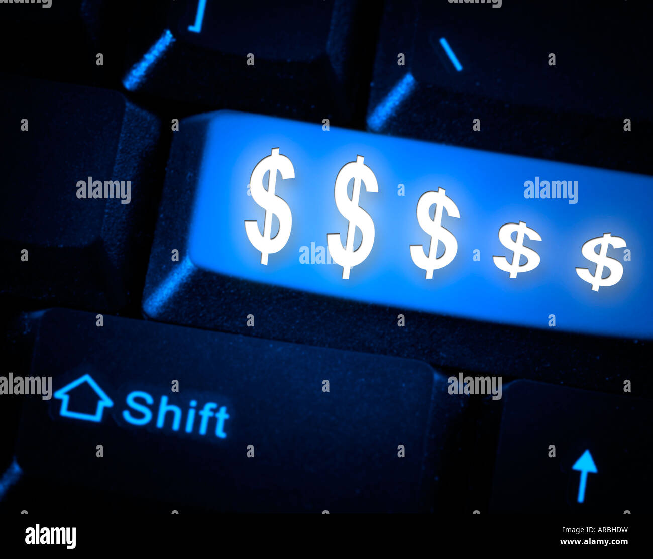 Close-up picture of a computer keyboard - blue key $$$ Stock Photo - Alamy