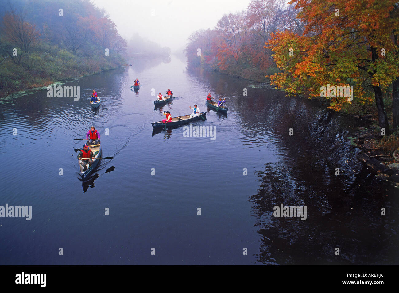 Canoes on the Connecticut River near Dartmouth College at Hanover, New ...