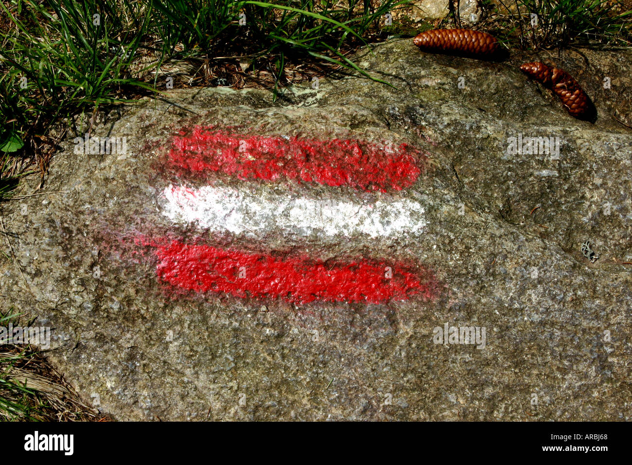 red-white-red marking on a stone Stock Photo - Alamy
