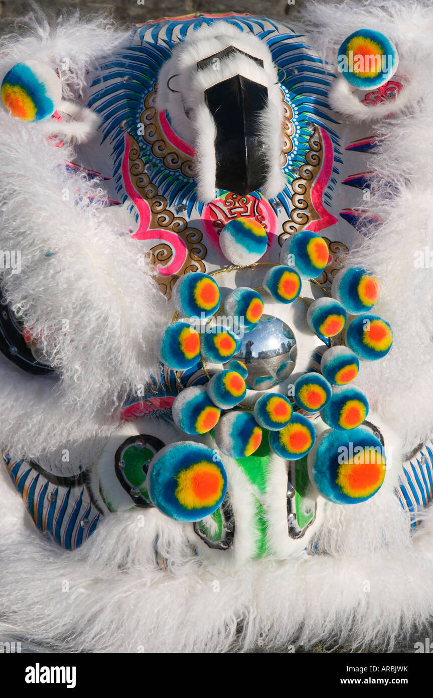 Detail of mask of a traditional Chinese lion ready for the Lion Dance ...