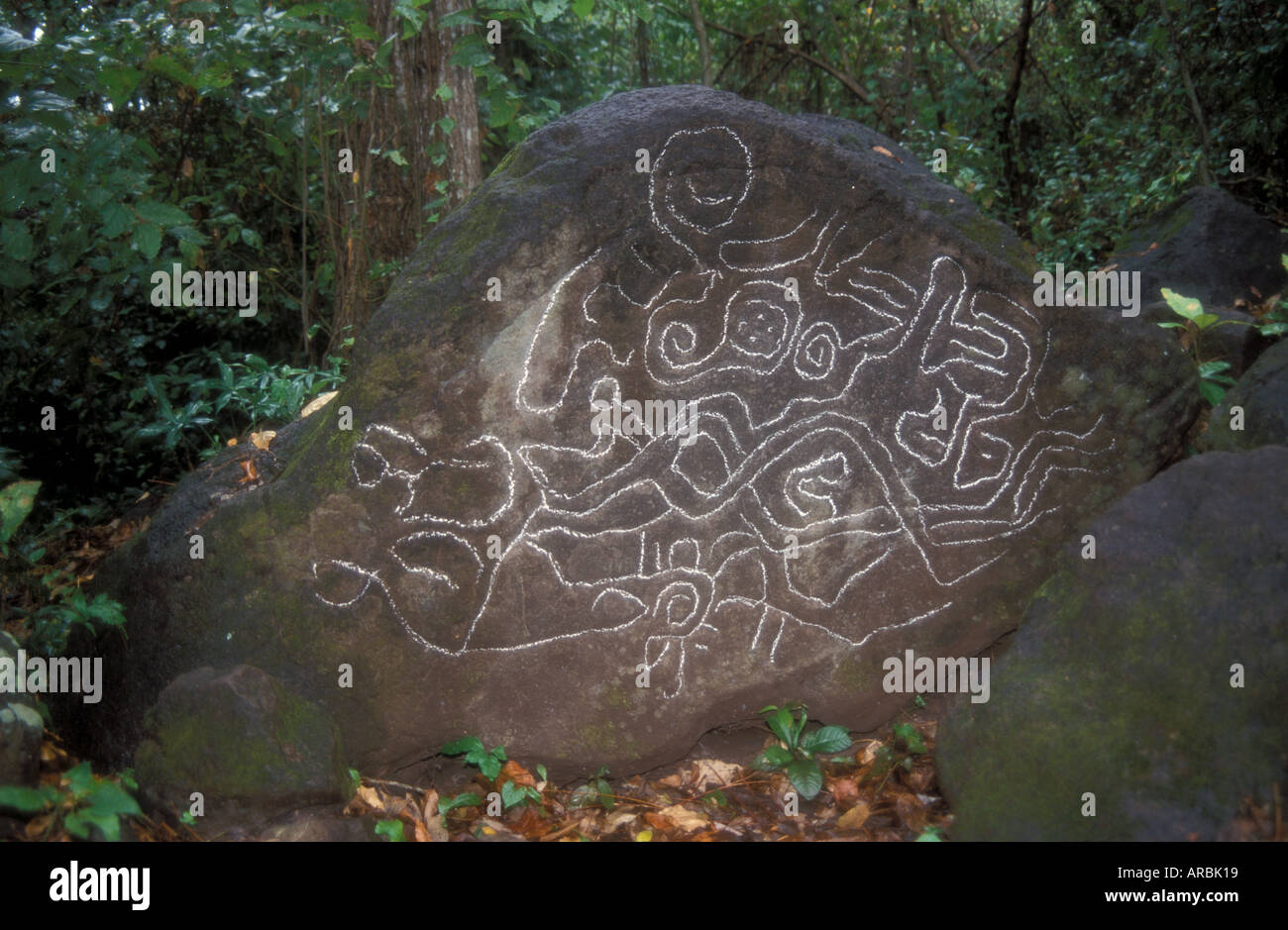 Praehisotric petroglyphs with chalk enhanced on Madera volcano Island ...