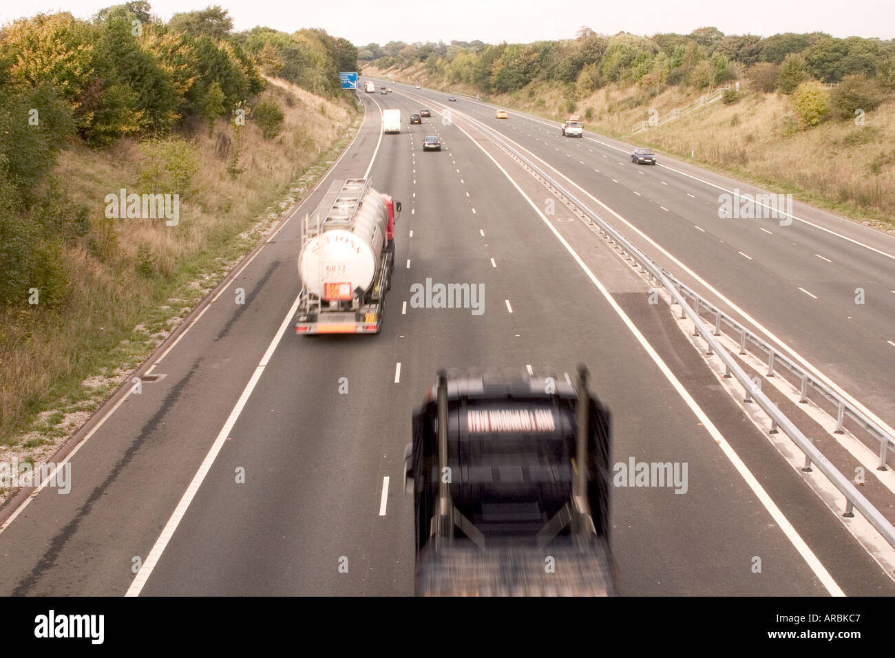 lorries on motorway viewed from bridge, UK 2005 Stock Photo - Alamy