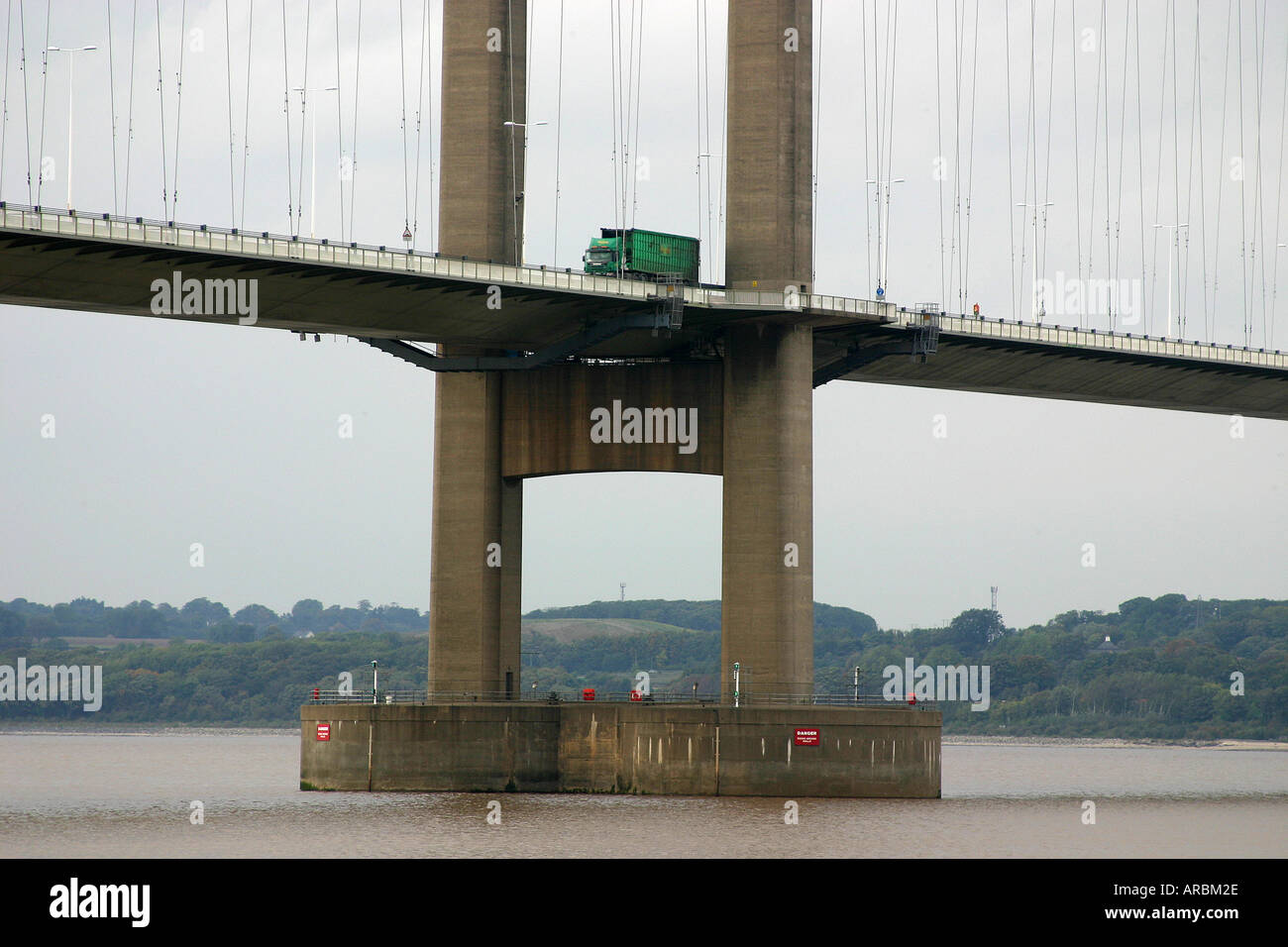 View of the base of the south pier of the Humber Bridge situated out in ...