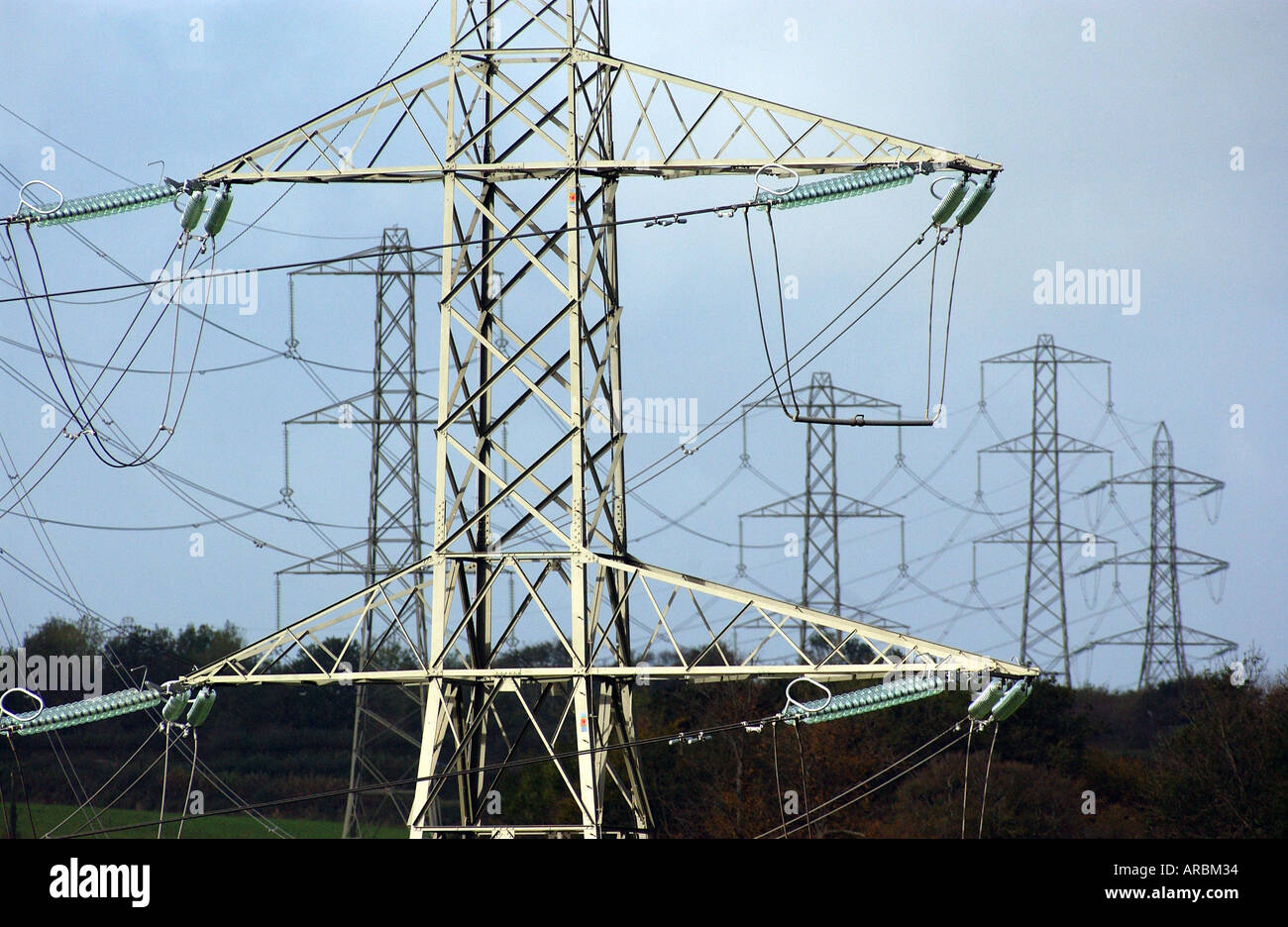 power lines and pylons Stock Photo - Alamy