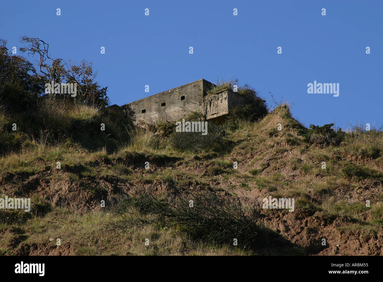 Old world war two coastal defence bunker on cliff tops on the east ...