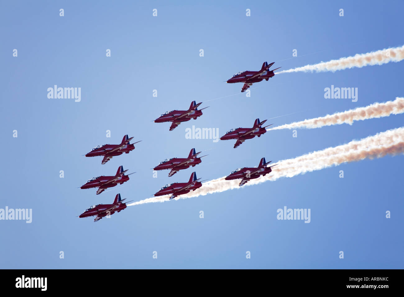 Red Arrows Royal Air Force Aerobatic Team in Diamond formation during ...