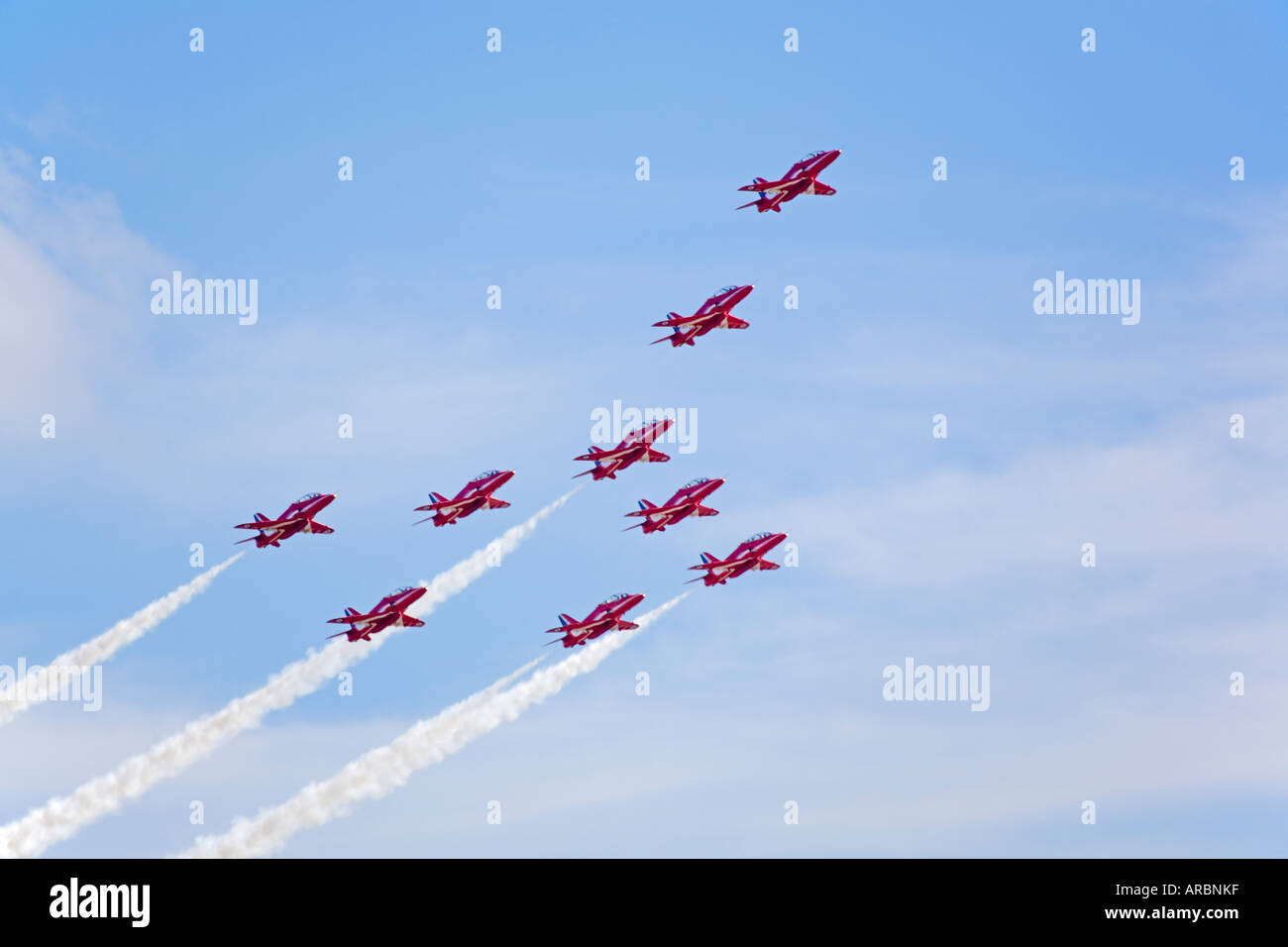 Red Arrows Royal Air Force Aerobatic Team in Concorde formation during ...